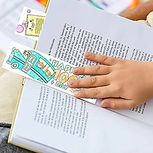 3sscha 75Pcs 100th Day of School Color Your Own Bookmarks for Kids DIY Coloring Blank Bookmark Including Pencil Alarm Clock Books Ruler Painting Paper Bookmark Class Party Supplies Goodie Bag Fillers