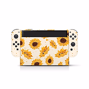 Tacky Design Sunflower Skin Compatible with Nintendo Switch OLED Skin - Vinyl 3M Stickers Set - Compatible with Nintendo Switch OLED Skin Joy Con, Console, Dock Wrap - Decal Full Wrap