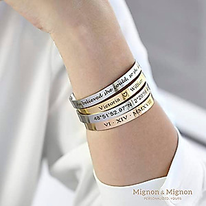 Cuff Engraved Bracelet Graduation Gift for Her Teacher Appteciation Personalized Bangle for Women Custom Name Inspirational Friendship Bridesmaid Proposal Coordinate - FBR