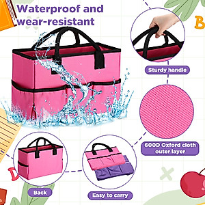 Tellingyou 2 Pcs Art Craft Tote Bag Teacher Craft Organizers and Storage Bag Desktop Craft Tote Art Supply Bag 600d Oxford Organizer Caddy with Multiple Pockets for Office(Purple, Rose Red)