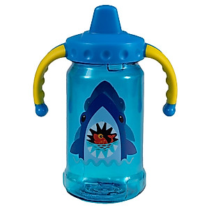 COOL GEAR 2-Pack 12 oz Gripper Sipper Cups For Kids & Toddlers - Dishwasher Safe, Spillproof, Leakproof Waterbottle With Handles For Babies - Shark/Dino