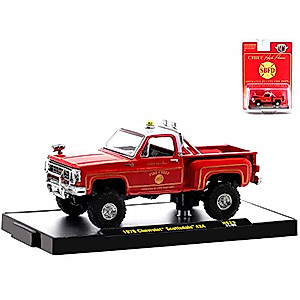 1976 Chevy Scottsdale 10 4x4 Fire Chief Pickup Red High Flame SBFD City Fire Department Ltd Ed to 8800 pcs 1/64 Diecast M2 Machines 31500-HS23