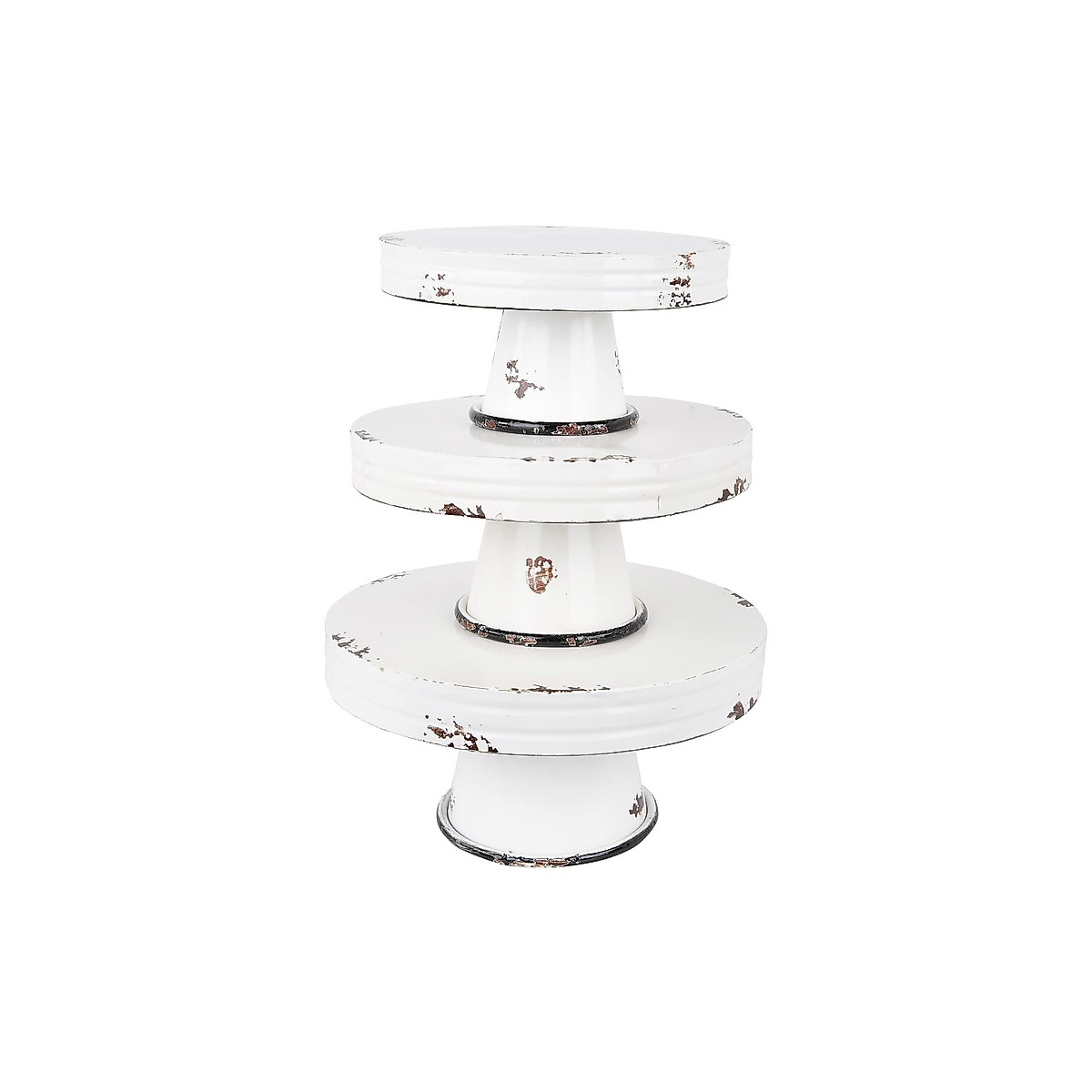 Set of 3 Distressed White Decorative Metal Pedestals