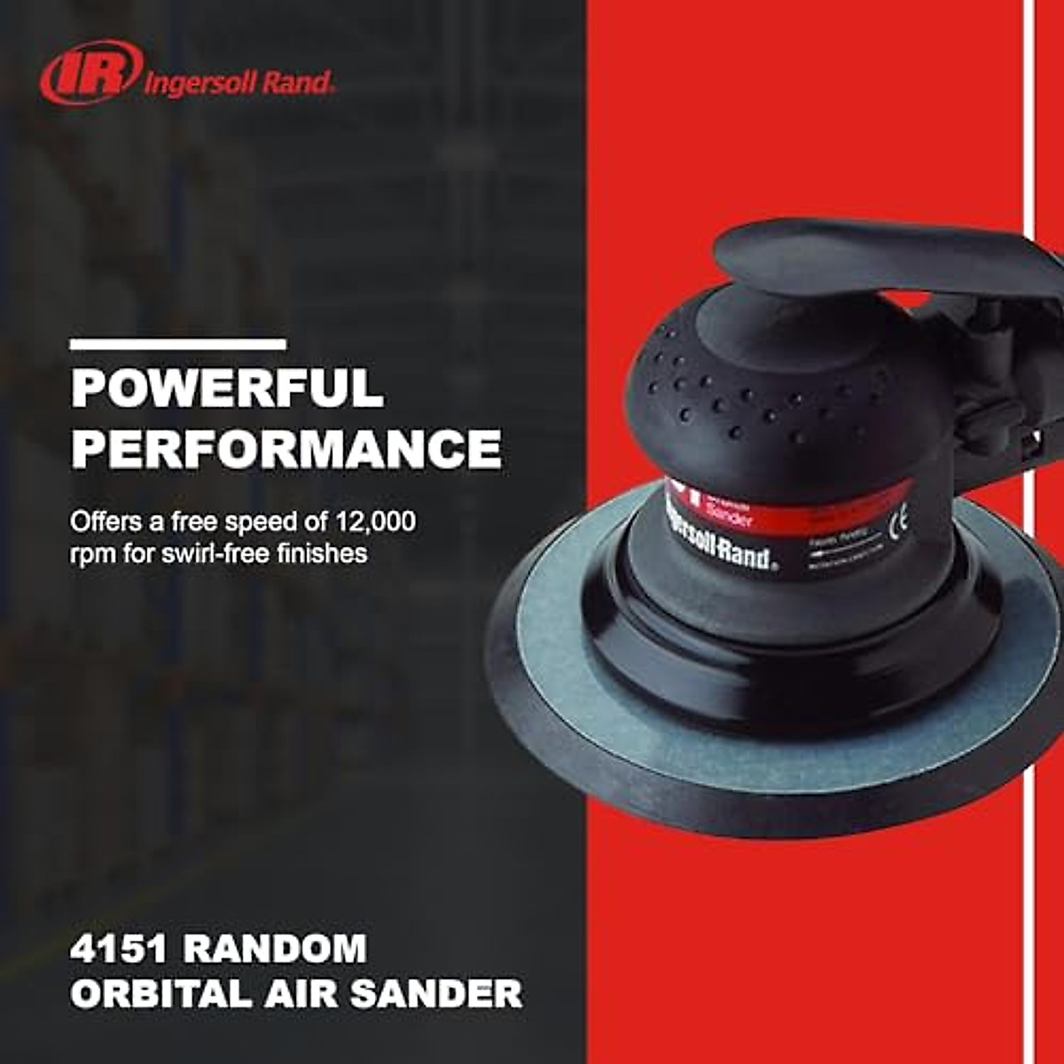 Ingersoll Rand 4151 Random Orbital Air Sander, 3/16" Orbit, 6" Vinyl Pad, 12,000 RPM, 0.2 HP