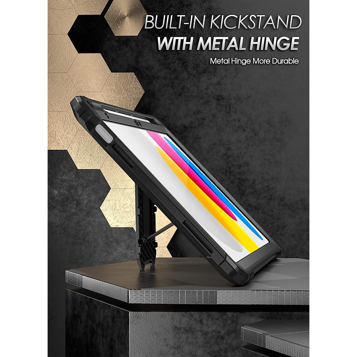 Poetic Revolution Case Designed for iPad 10.9 10th Gen (2022), Full-Body Rugged Shockproof Protective Cover with Kickstand and Built-in-Screen Protector, Only Applicable to iPad 10th Generation, Black