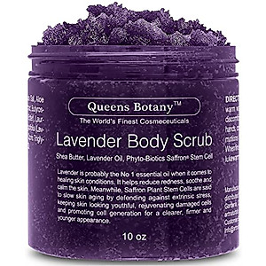 Lavender Oil Body Scrub - Moisturizing Shea Butter, Saffron & Nourishing Body Oils - Exfoliating Salt Scrub For Body & Face -Win Against Aging, Stretch Marks, Cellulite, Acne & Dead Skin Scars- 10 oz