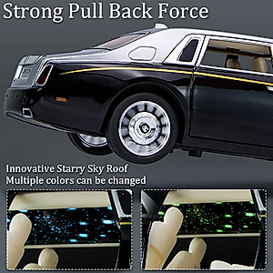 1/24 Diecast Car Model Rolls-Royce Phantom Toy Car, Alloy Collectible Phantom Replica Pull Back Model Car Vehicles with Sound and Light for Kids Boys Girls Birthday Gift