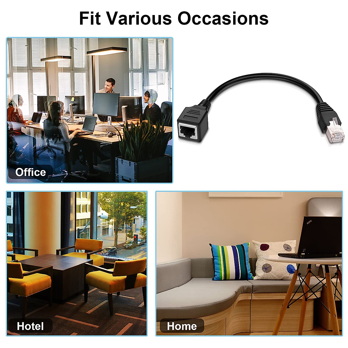 iGreely Ethernet Extension Cable 2Pack Ethernet LAN Male to Female Network Cable RJ45 Cat6 Extension Patch Cable Extender Cord 1FT/30CM CAT6