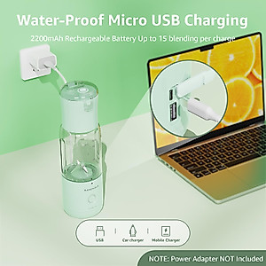 Portable Blender for Smoothies, Personal Blender for Shakes, Fresh Juice Mini Fast Blender on the go with 6 Blades, Rechargable Single Blender BPA Free for Sport, Kitchen, Travel