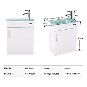eclife Bathroom Vanity W/Sink Combo, 18.4” for Small Space MDF Modern Design Wall Mounted Vanity Set, Porcelain Ceramic Sink Top, Chrome Faucet (F-A15E01W)