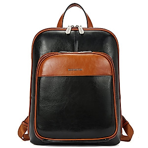 BOSTANTEN Genuine Leather Backpack Purse Casual College Travel Bags for Women Brown with Black