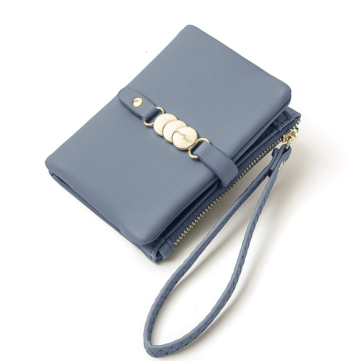 AOXONEL Womens Wallets Small Rfid Bifold Wristlet,Ladies Wallets for Card Coin,Change Purse with Wrist Strap (Blue)