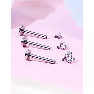 Kridzisw 16G Lip Labret Medusa Monroe Ring Stud Piercing Jewelry 16 Gauge Stainless Surgical Steel Snake Bite Ashley Lip Ring Flat Back Silver Catilage Tragus Helix Earring Piercing Jewelry Women Men