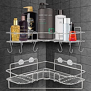2 Pack Corner Shower Caddy Shelf, No Drilling Heavy Duty Corner Shower Basket Adhesive Stainless Steel Bathroom Shower Organizer for Kitchen, Bathroom, Toilet