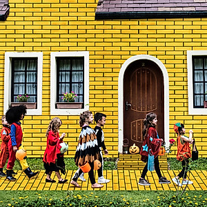 3Pcs Total 4.5x27 Feet Yellow Brick Road Floor Runner for Wizard Oz Party Decorations,Long Disposable Brick Stone Wall Backdrop Tablecloth for Halloween Princess Cosplay Medieval Castle Party Supplies