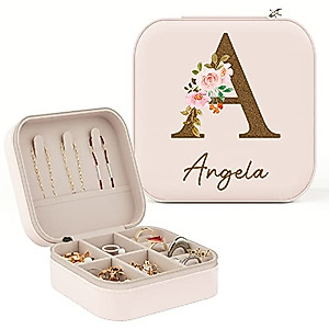 Personalized Jewelry Box - Custom Gifts for Women, Portable Small Travel Jewelry Organizer with Birth Flower & Name, Bridesmaid Gifts, Wedding Gifts, Gifts for Birthday Anniversary for Mom Wife Girls
