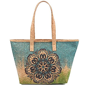 Cork Tote Shoulder Bag Mandala pattern Vegan purse Sustainable Eco friendly gift