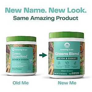 Amazing Grass Greens Blend Detox & Digest: Smoothie Mix, Cleanse with Super Greens Powder, Digestive Enzymes & Probiotics, Clean Green, 30 Servings (Packaging May Vary)