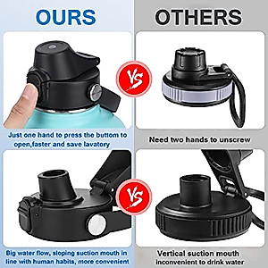 XACIOA Spout Lid Compatible with Hydro Flask Wide Mouth 12, 16, 18, 20, 32, 40, 64oz Water Bottle, Replacement Auto Flip Top Lid with Button Lock