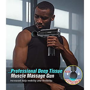 Massage Gun,Quiet Brushless Deep Tissue Percussion Muscle Massager Gun for Back Neck Relieve,Handheld Portable LCD Touch Screen Massage Gun with 30 Variable Speed,6 Massage Heads&Carrying Case (Black)