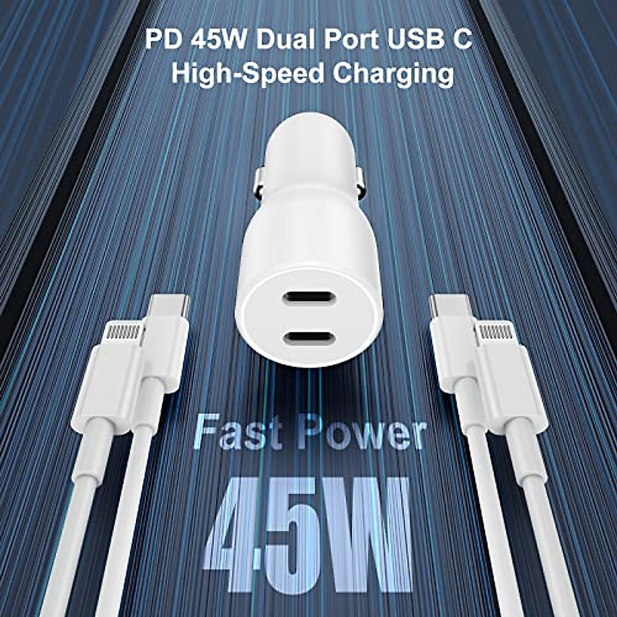 iPhone 11 12 13 14 Car Charger, 45W Dual Port USB C Power Delivery Fast Car Charging Adapter Plug with 2Pack 6ft Type C to Lightning Cable Cord for iPhone 14 Pro Max/13 Pro/12 Pro/12 Mini/11/iPad.