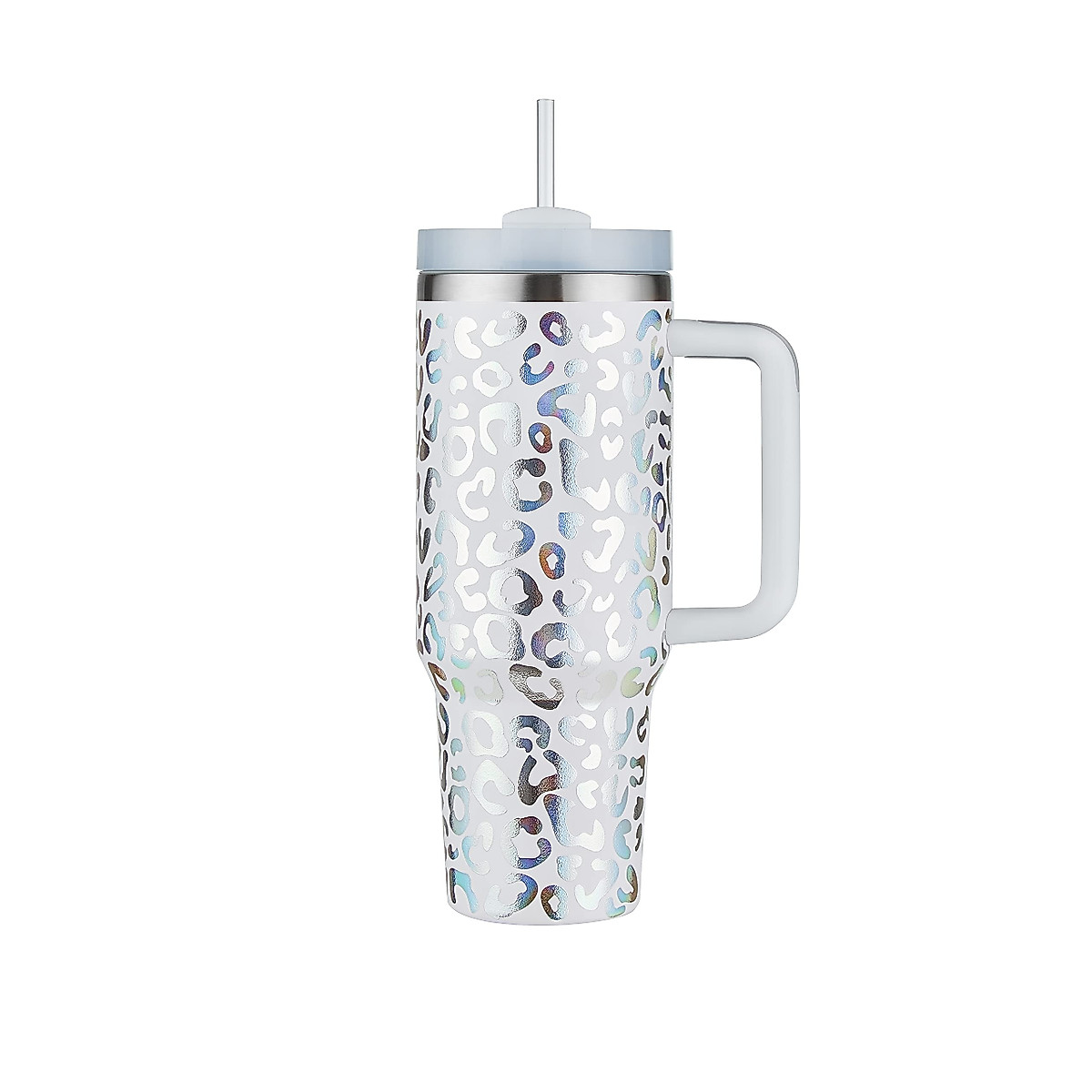 ZOYEPIN 40 oz Tumbler with Handle and Straw Lid,Stainless Steel Insulated Tumblers,Travel Coffee Mug Cup, Insulated Cup,Maintains Cold Ice and Heat for Hours(White Leopard)