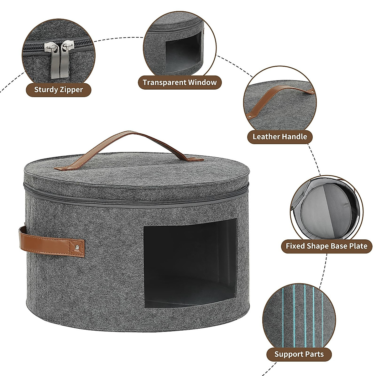 Qozary Reinforced Hat Storage Box - Hat Organizer for Women & Men Storage, Cowboy Hat Box with Support Panels, Hat Travel Case for Baseball Caps, Straw Hats - Keep Dust Off Your Hats