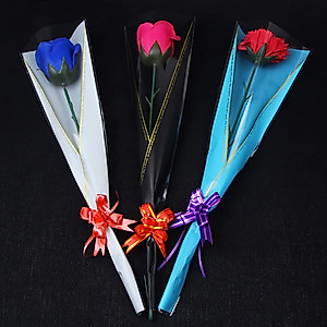 ZAYOIZY 50pcs Flower Bouquet Packaging Bags Single Rose Wrapping Sleeves Clear Cellophane Bags Plastic Bouquet Wrappers for Valentine' s Day Present, White