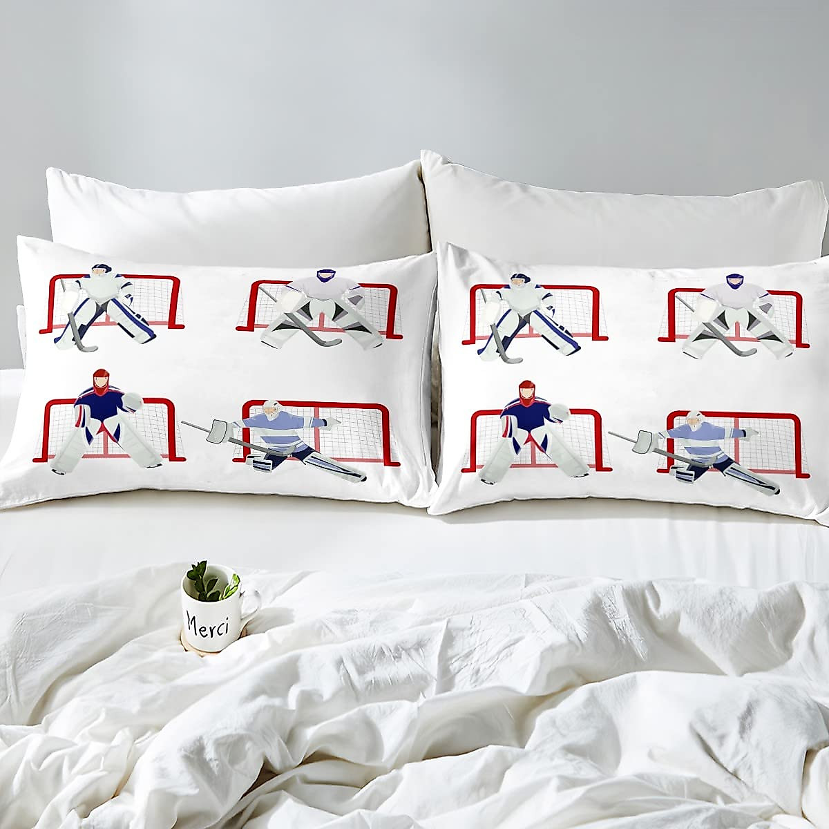 Feelyou Ice Puck Game Comforter Set Ice Hockey Sports Player Bedding Set Set for Kids Teens Bed Sheet Set Splash Ink Bed Cover Black Gaming Room Decor 3Pcs with 3 Pillow Case Queen Size Boys