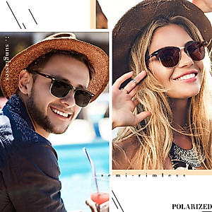 LINVO Polarized Semi Rimless Sunglasses for Men Women, Mens Sunglasses Classic Retro Shades Half Frame Driving Sun Glasses UV Protection