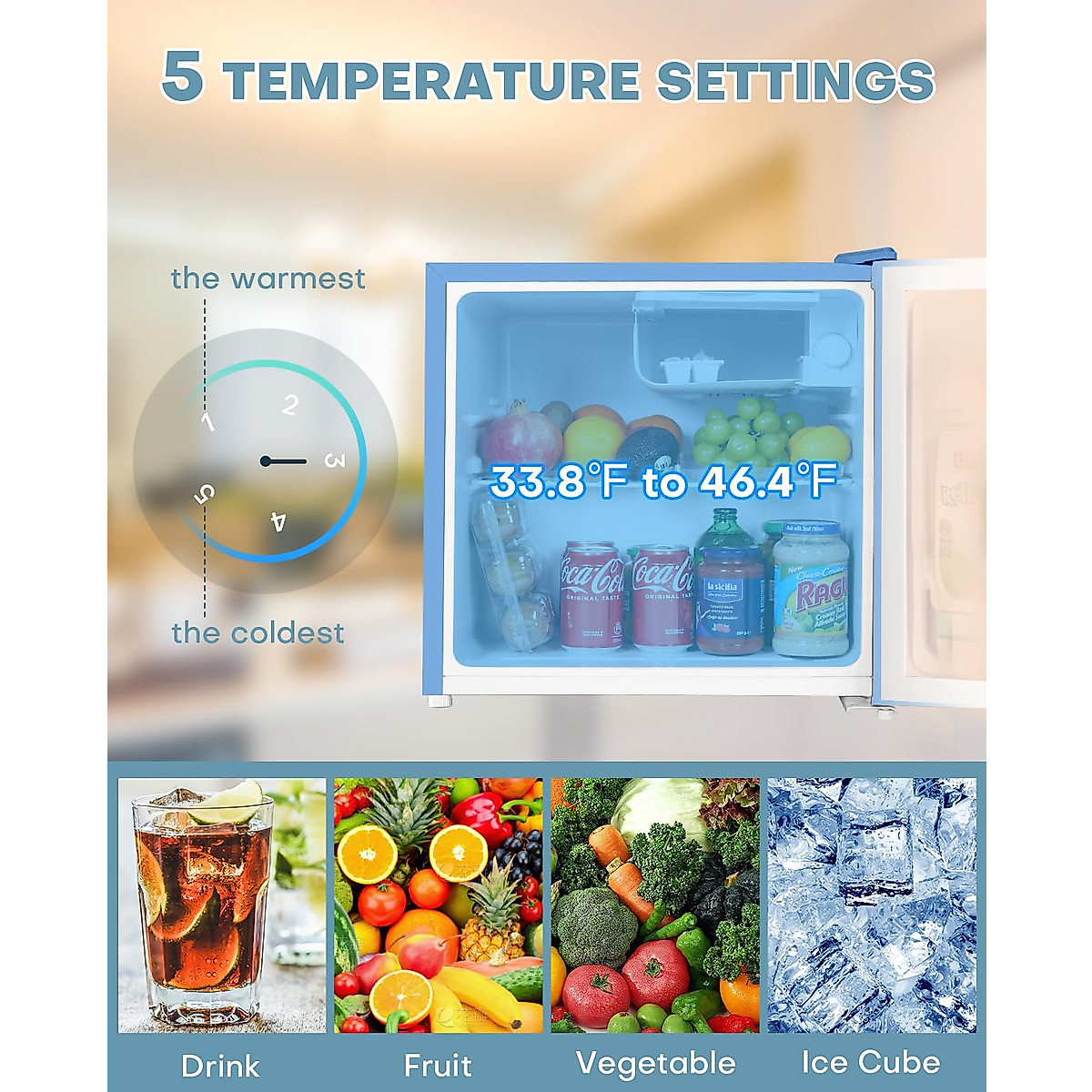 Upstreman 1.7 Cu.ft Mini Fridge with Freezer, Dorm Essentials, Adjustable Thermostat, Energy Saving, Low Noise, Single Door Compact Refrigerator for Dorm, Office, Bedroom, Blue-FR17