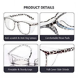 cutegogo Safety Glasses for Women Anti Fog Anti Scratch, Stylish Safety Goggles Protective Eyewear Uvex Anti-Dust Blue Light Filter (Square-Coffee Leopard)
