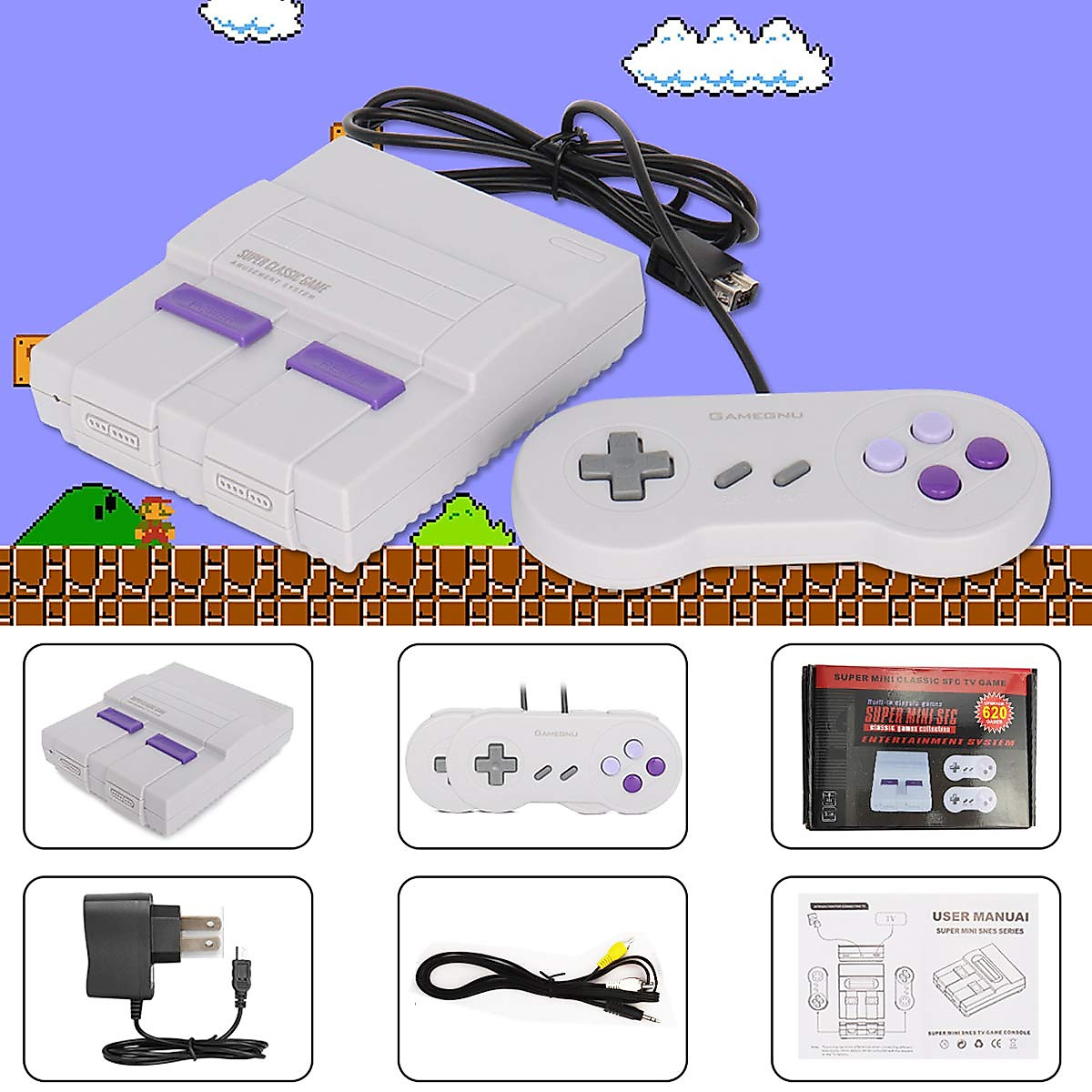 JAOK Classic Handheld Game Console, Built-in 620 Classic Games and 2X4 NES Classic Button Controller Av Output Video Games (620AV)