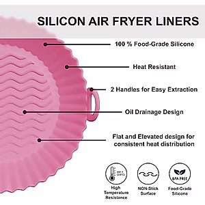 KH 3-Pack Air Fryer Liners for 3 to 5 QT, Silicone Air Fryer Liners, Airfryer Liners, Air Fryer Silicone Liners, Air Fryer Liner Reusable, Air Fryer Basket, Air Fryer Liners Silicone (Pink)