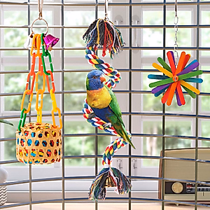 Bird Toys Parakeet Toy Parrot Chewing Shredding Foraging Toys with Rope Perch Hanging Toys Bird Cage Accessories for Cockatiel Conure Budgies Lovebird 5 Pack