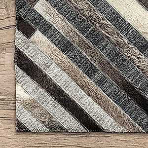 nuLOOM Elaine Handmade Leather Cowhide Geometric Area Rug, 8' x 10', Grey
