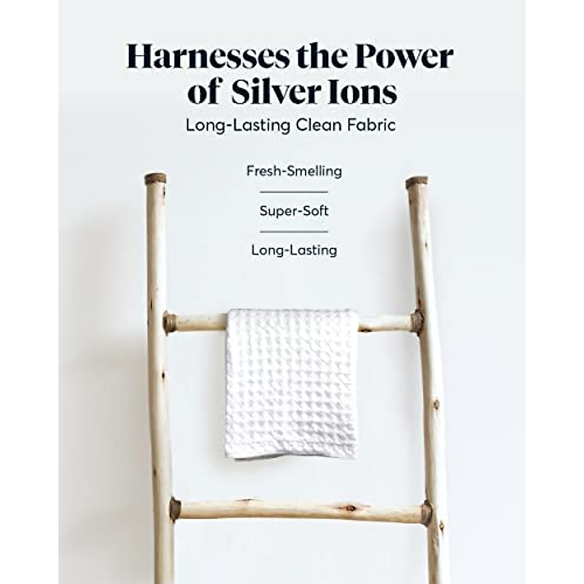 SUTERA - Waffle Hand Towel for Bathroom, Luxury Bath Towels Infused with Silver Ions, Ultra Soft Absorbent Quick Drying Design Shower Towels, Lightweight Californian Pima Cotton Fiber - White