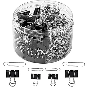 340PCS Paper Clips Binder Clips Paperclips Small Binder Clips Paper Clips Assorted Sizes (Black)