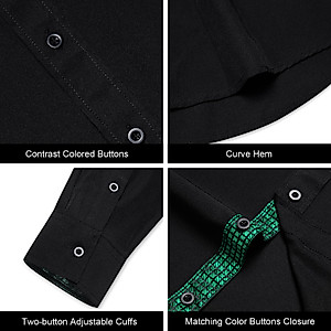 DiBanGu Mens Long Sleeve Dress Shirt Black Green Shirts for Men Wedding Party Inner Contrast Button-Down Shirt Plaid L