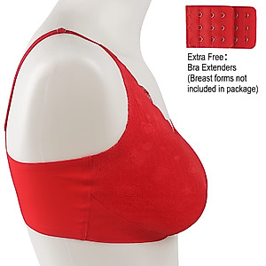 IVITA Mastectomy Bra Post Surgery Pocket Bra Silicone Breast Forms Prosthesis Fake Boobs Crossdressers Transgender Red