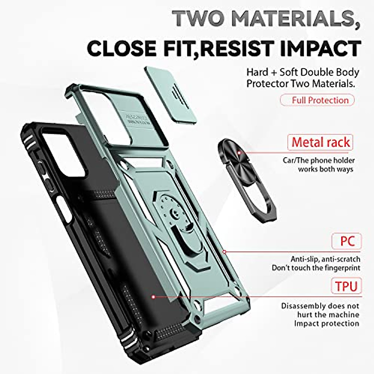 Compatible with Motorola Moto G Power 5G 2023 Case,[2 Pack] Screen Protector,Heavy Duty Phone Cover with Magnetic Kickstand,Slide Camera Cover Protection,for Moto G Power 2023 Phone Case Green