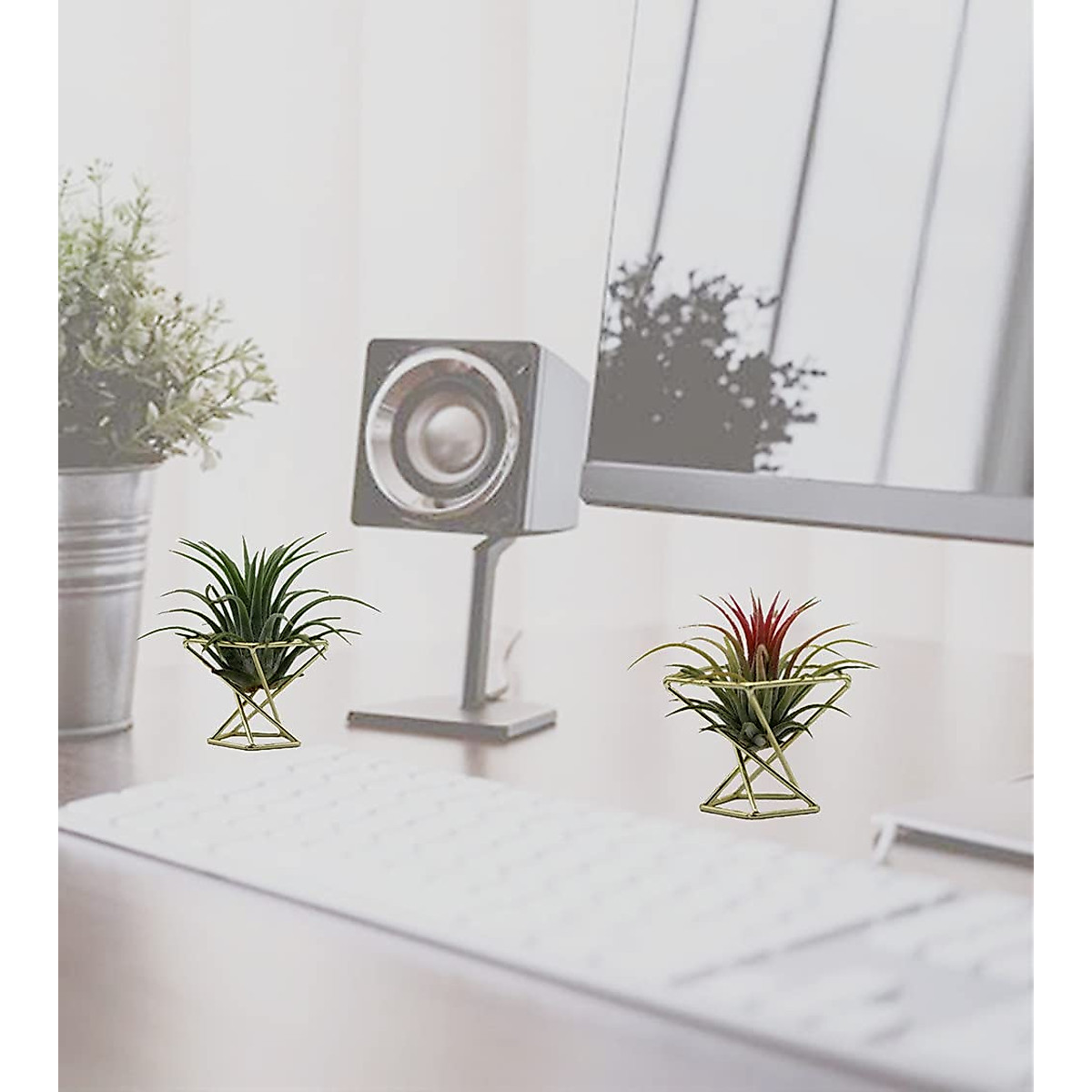 Nwsrayu Geometric Air Plant Holder Airplants Rack Metal Plants Stand Planter Shelves Himmeli Living Decor Tillandsia Pot Containers (Gold 3pcs)