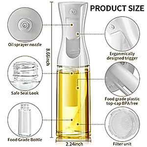 Oil Sprayer for Cooking -200ml Glass Olive Oil Sprayer Mister -Olive Oil Spray Bottle, Kitchen Gadgets Accessories for Air Fryer-Canola Oil Spritzer Widely Used for Salad Making, Baking - Frying, BBQ