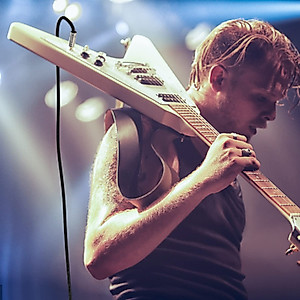 Sovvid Guitar Cable 10FT Professional Instrument Cable Electric Guitar AMP Cord Updated Version 1/4 TS Cable for Guitar Bass Mandolin Keyboard and Pro Audio, Right Angle to Straight (Black White)