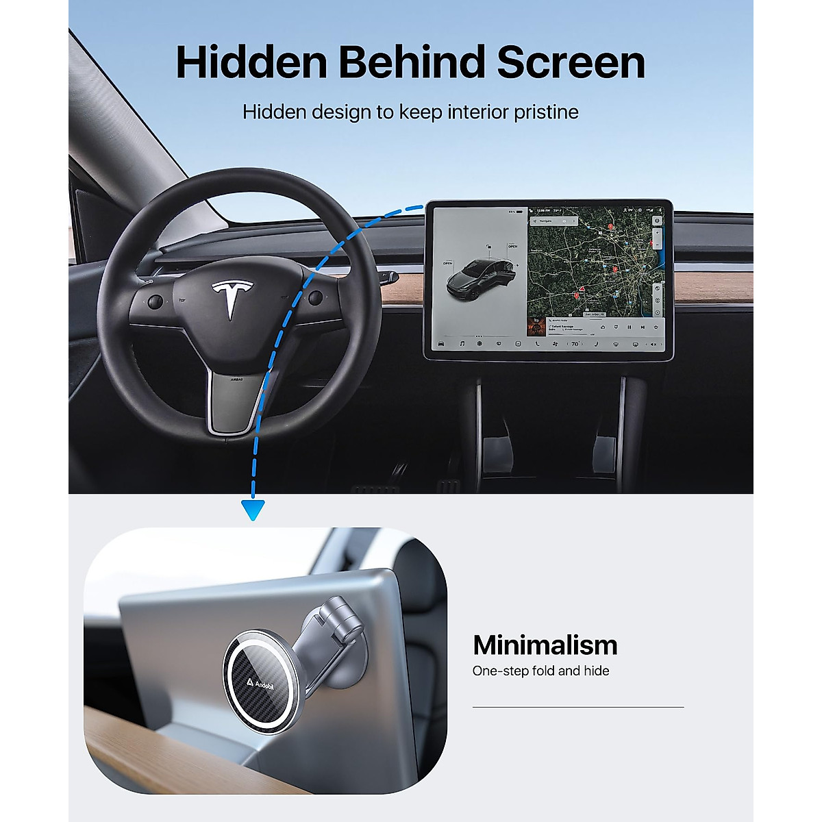 andobil Tesla Phone Mount for Model 3 Model Y [Powerful Magnet, No Residue Adhesive] Stable Tesla Magsafe Phone Holder, Tesla Model 3 Accessories, Tesla Model Y Accessories 2024, Fits for iPhone & All