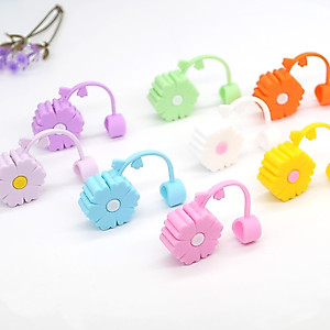 8Pcs Straw Toppers Compatible with Stanley 30 40 oz, Cute Flower Silicone Straw Covers Cap, 10mm Drinking Straw Tip Covers Fit for Stanley Cups Accessories