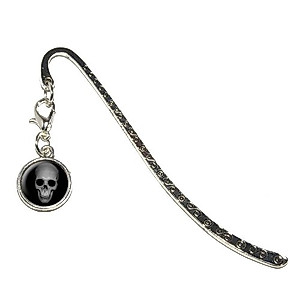 Human Skull - Front View Metal Bookmark Page Marker with Charm