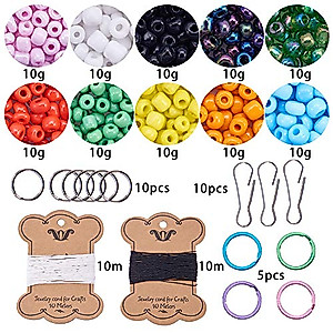 SUNNYCLUE 1 Box 1000+pcs DIY 10 Sets 4mm Seed Beads Kit Arts and Crafts for Include Keychain, Keyring & Lanyard Clips, Instruction Pony Beads Kit Christmas Gift Jewelry Making Paper Box Plastic Case
