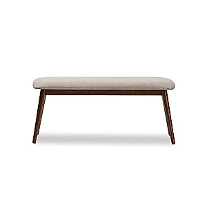Baxton Studio Flora Mid-Century Modern Light Grey Fabric and OakMedium Brown Finishing Wood Dining Bench