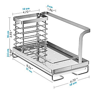 Nieifi Sink Caddy Organizer Countertop Sponge Brush Soap Holder with Drain Pan Stainless Steel for Kitchen